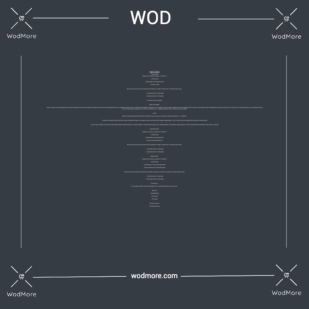 The "Friday 251010" Workout, CrossFit WOD | WodMore